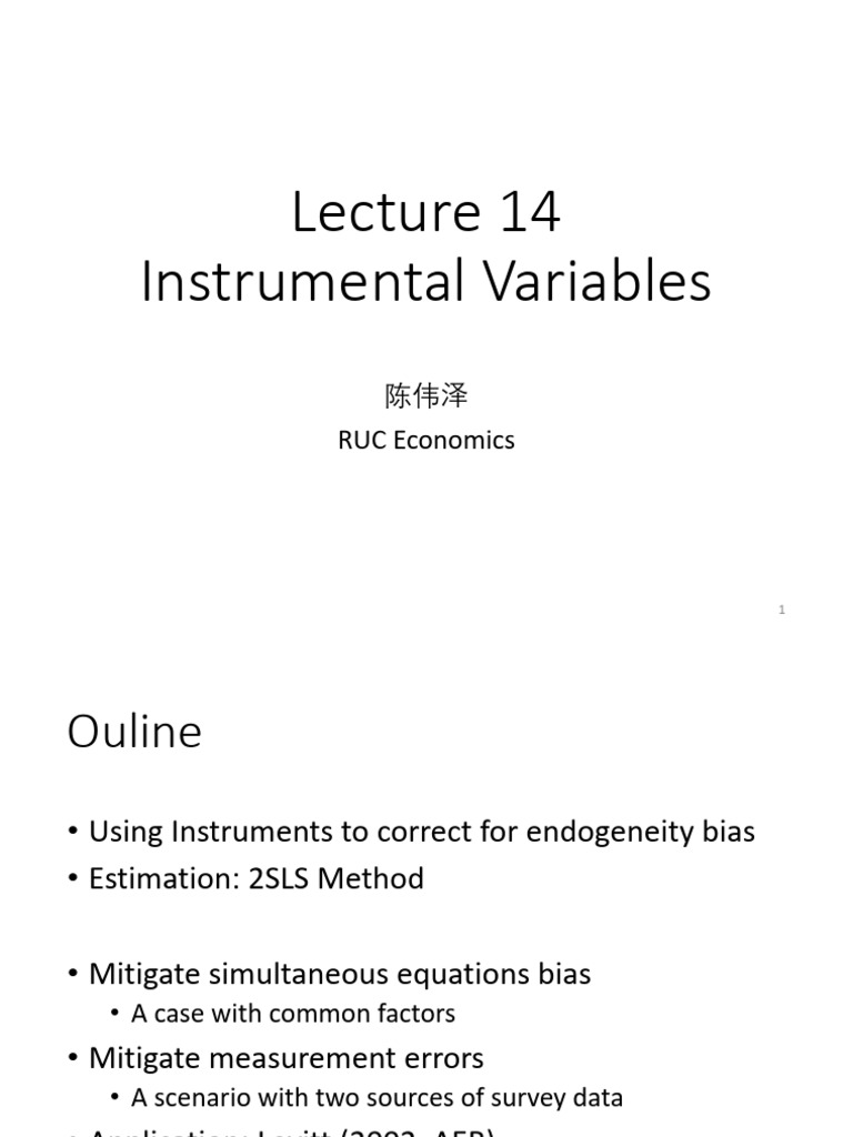 L14 Instrumental Variables | PDF | Endogeneity (Econometrics) | Ordinary Least Squares