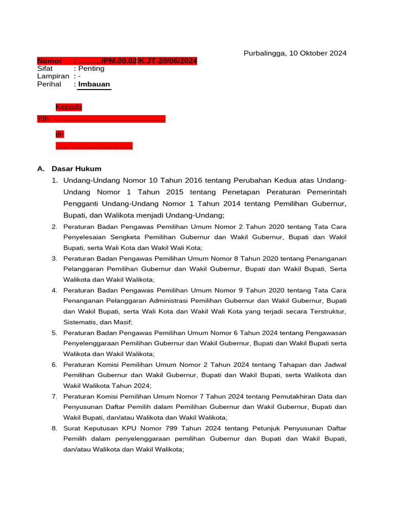 Draf - Surat Imbauan PPK DPTB 2024 | PDF