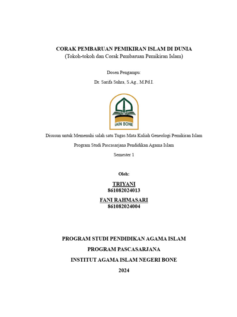 KLP 3 Corak Pembaruan Pemikiran Islam Di Dunia | PDF