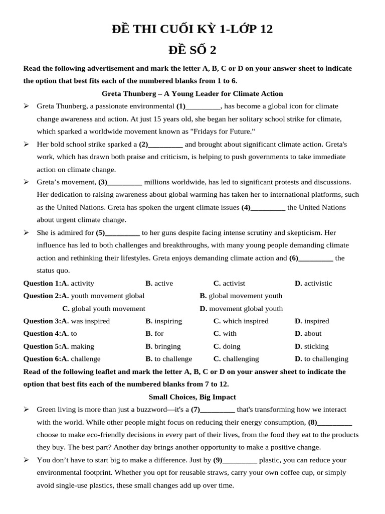 CK1 LỚP 12 ĐỀ 2 | PDF | Sleep Deprivation | Weight Loss