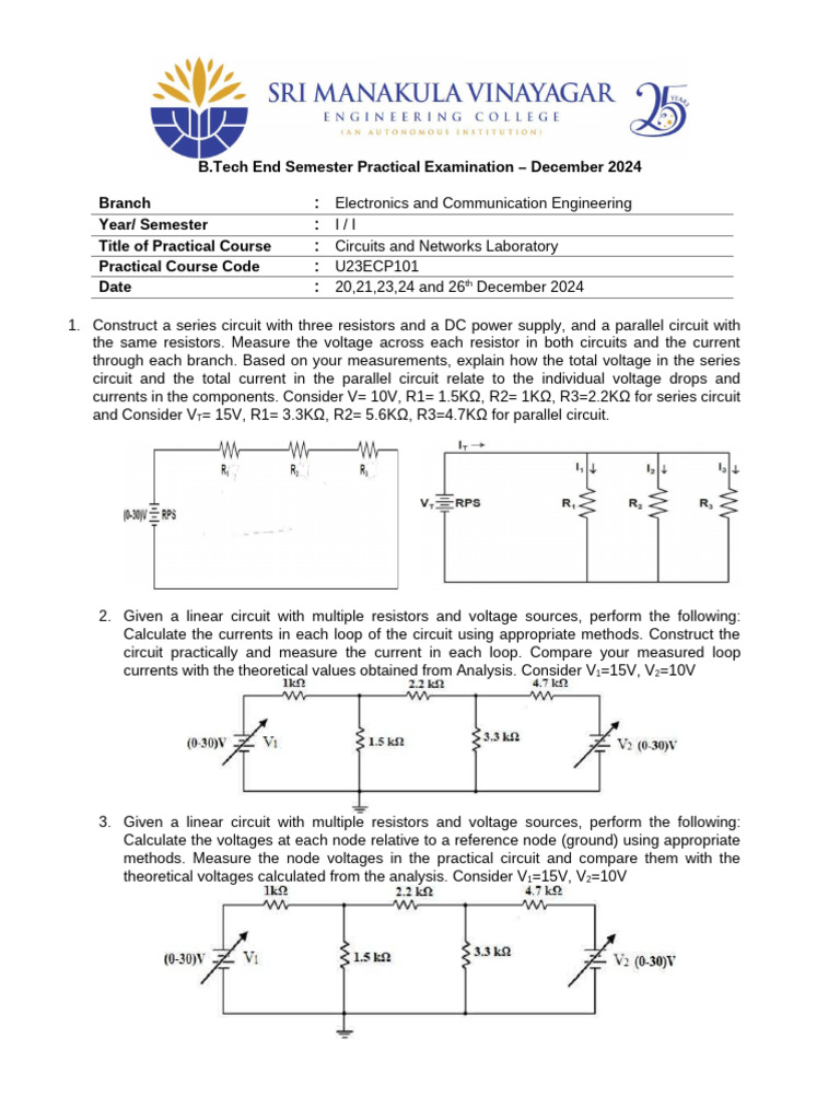 B.Tech ECE Practical Exam Guide 2024 | PDF | Electrical Network ...