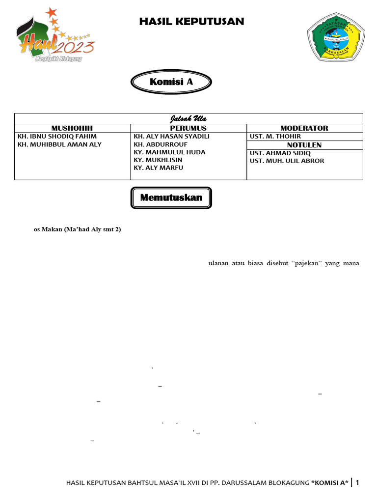 Format Hasil KOMISI A | PDF