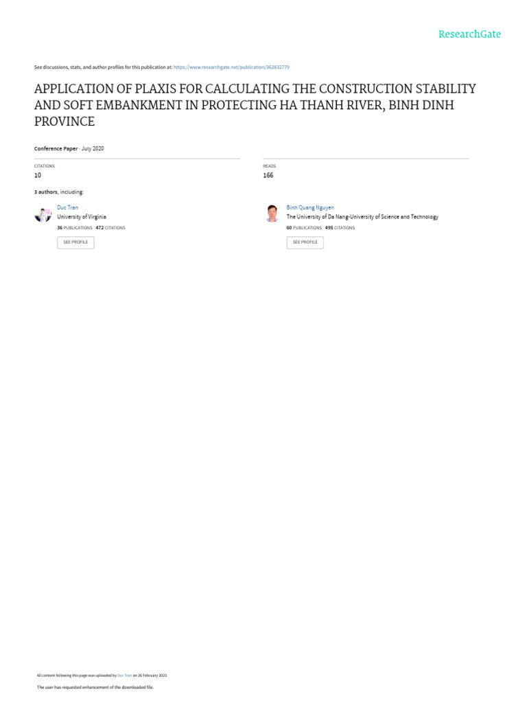 2020 APPLICATION OF PLAXIS FOR CALCULATING THE CONSTRUCTION STABILITY ...