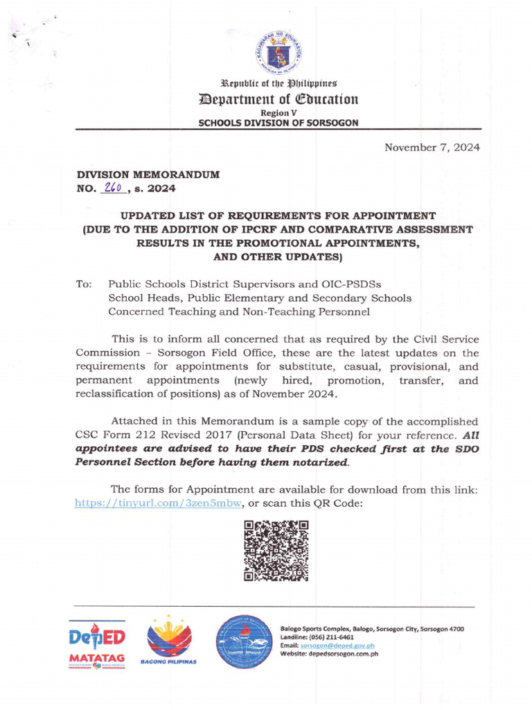 Updated Appointment Requirements 2024 | PDF