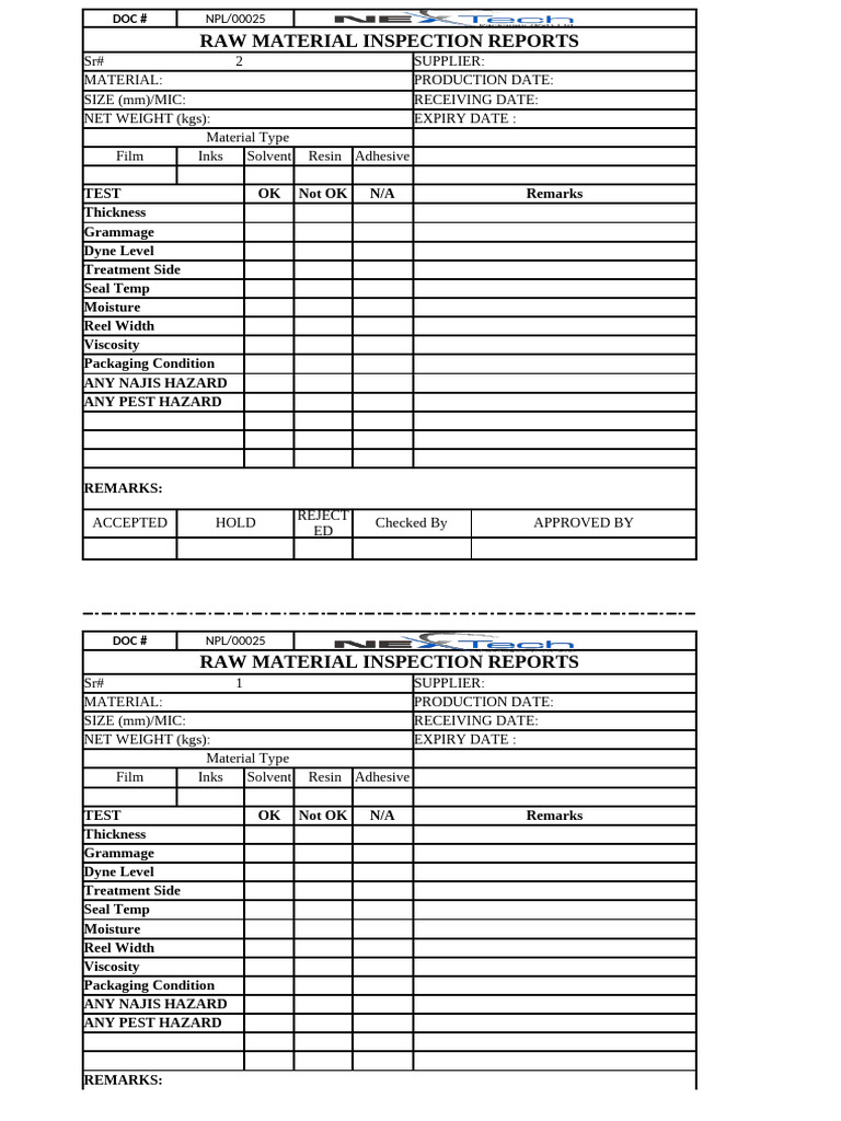 Doc#NPL00025 Material Inspection Report | PDF