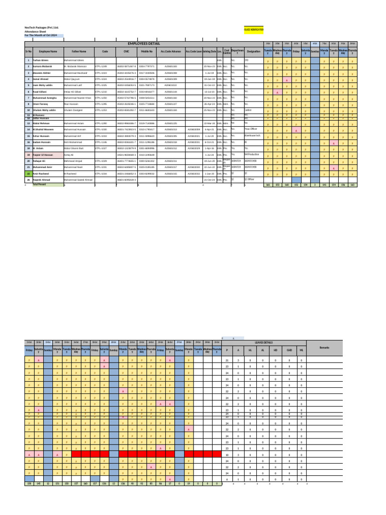 Attend.+salary October (NPL) | PDF