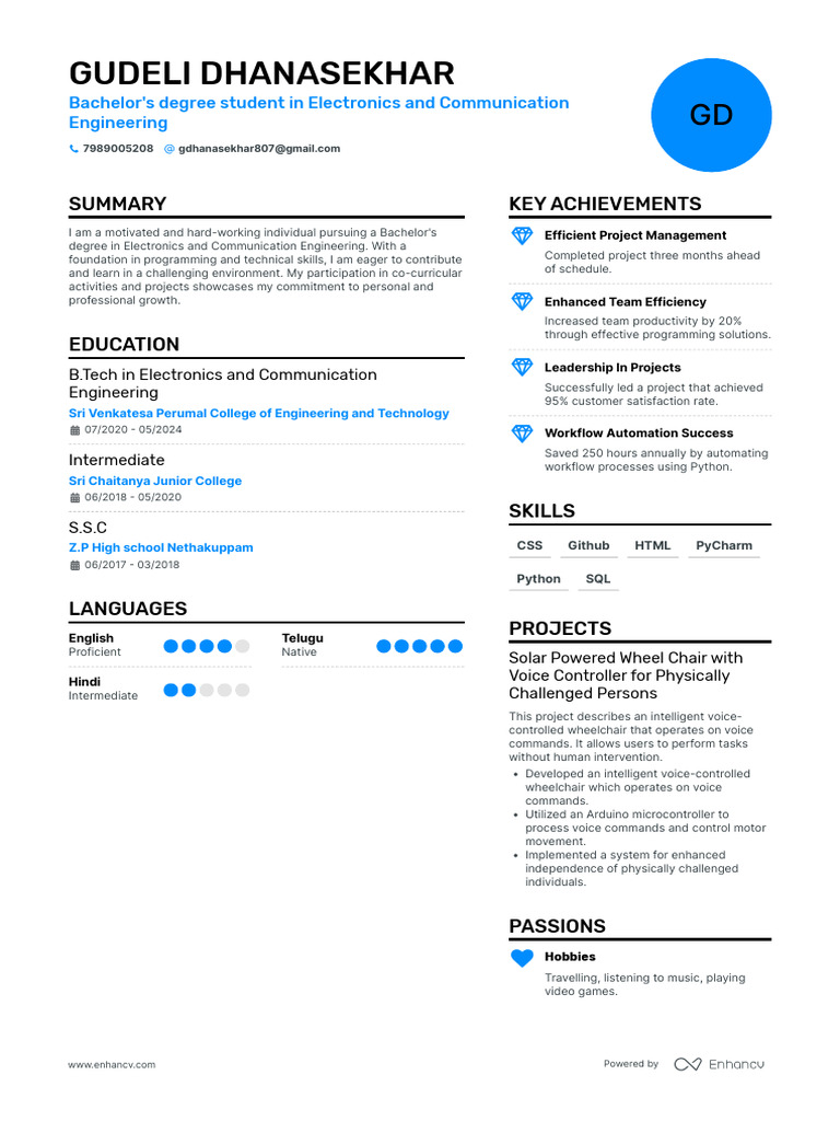 Electronics Engineering Student Profile | PDF | Computing