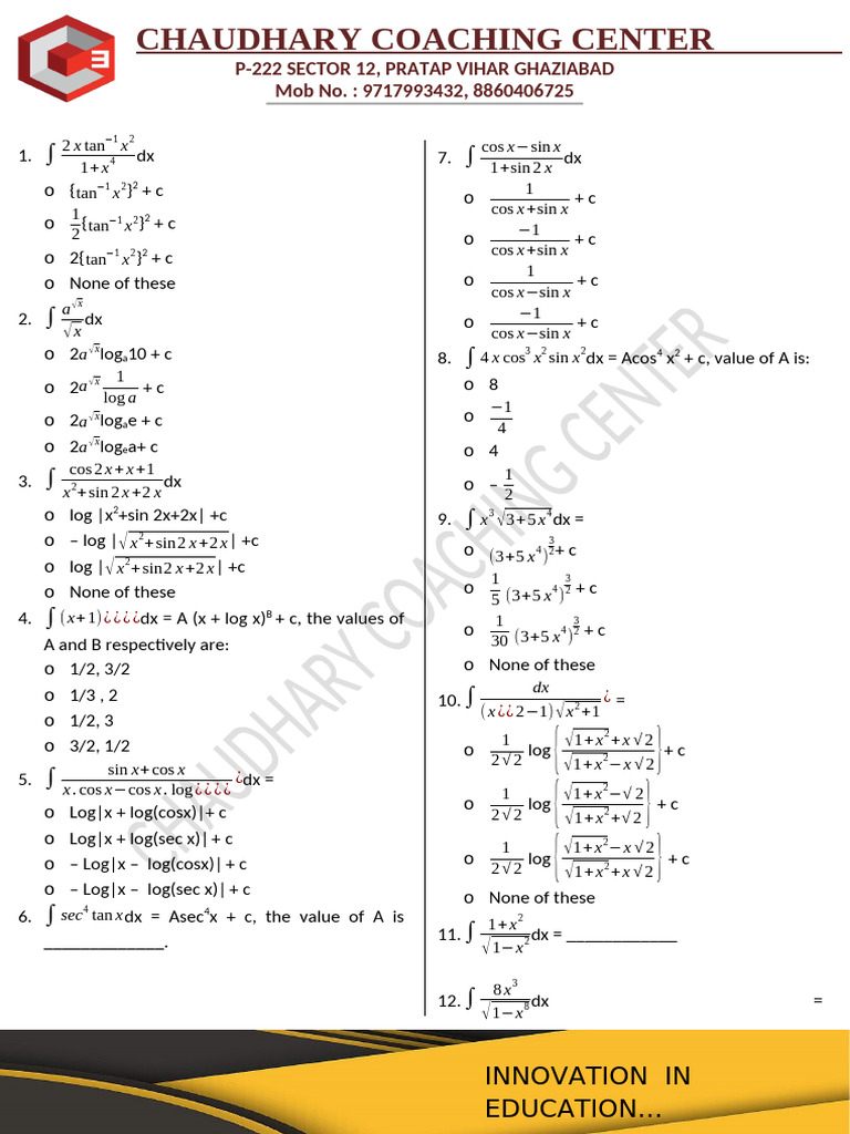 Integration mcq2 | PDF