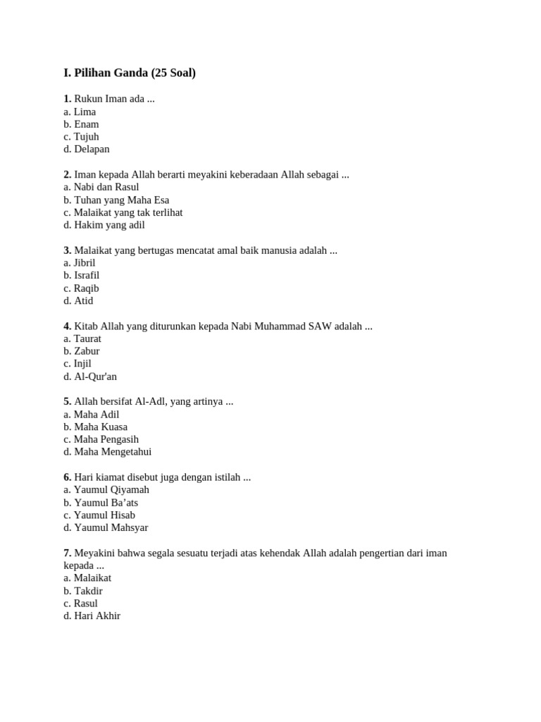 Rencana Soal Akidah Akhlak Kelas 8 | PDF