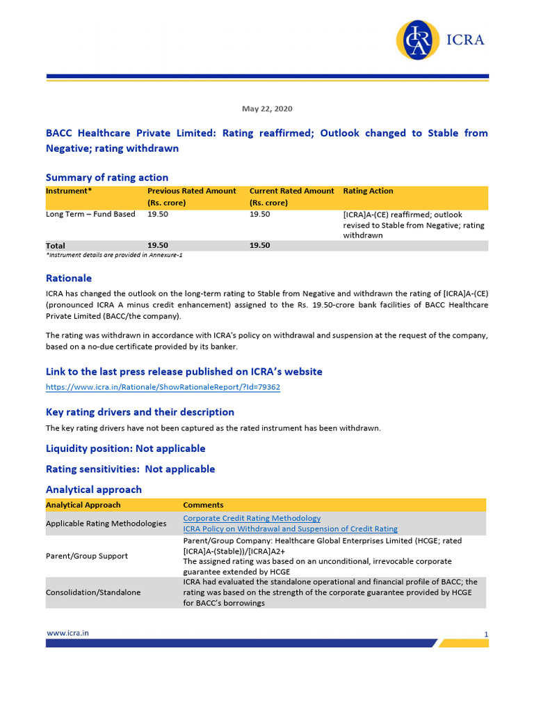 BACC Healthcare Rating Update | PDF | Equity (Finance) | Credit Rating ...