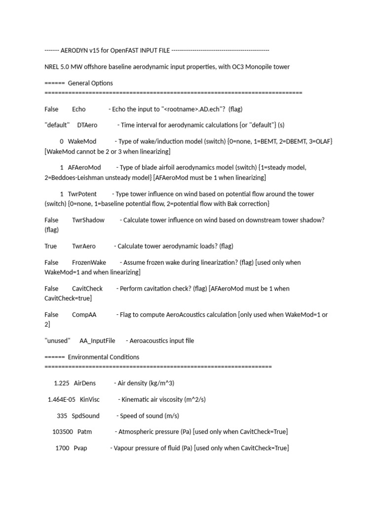 AERODYN v15 OpenFAST Input File | PDF | Aerodynamics | Continuum Mechanics