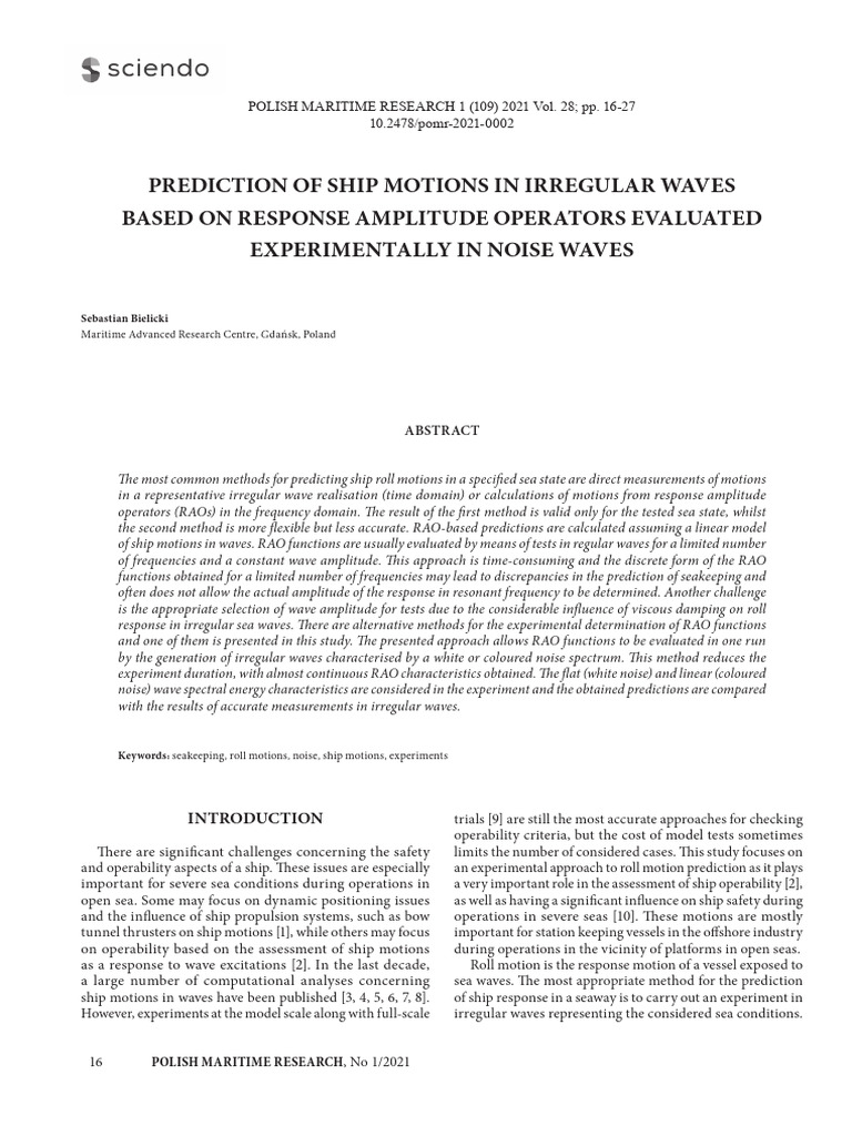 Prediction of Ship Motions in Irregular Waves Base | PDF | Spectral ...