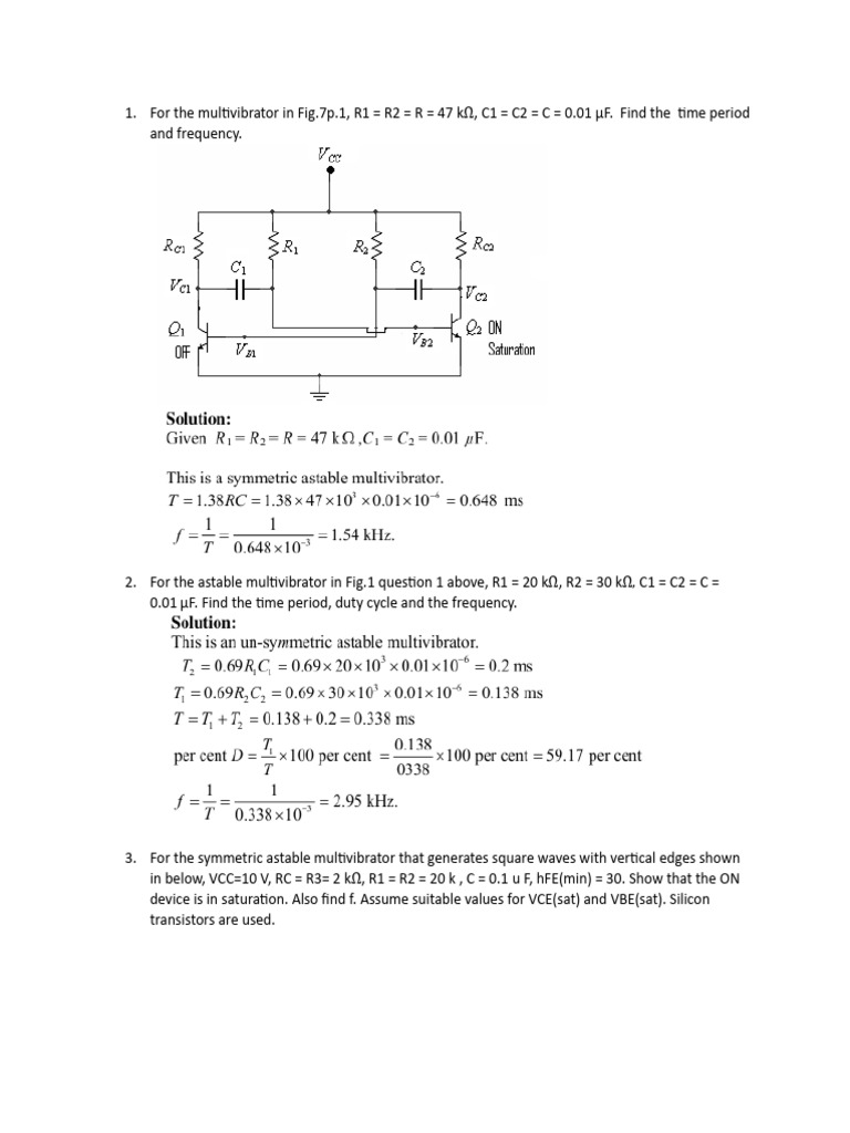 Astable Multivibrator Calculations and Designs | PDF