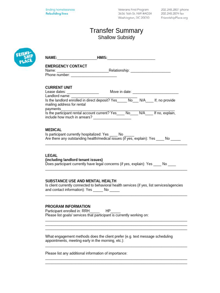 Housing Support Transfer Form | PDF
