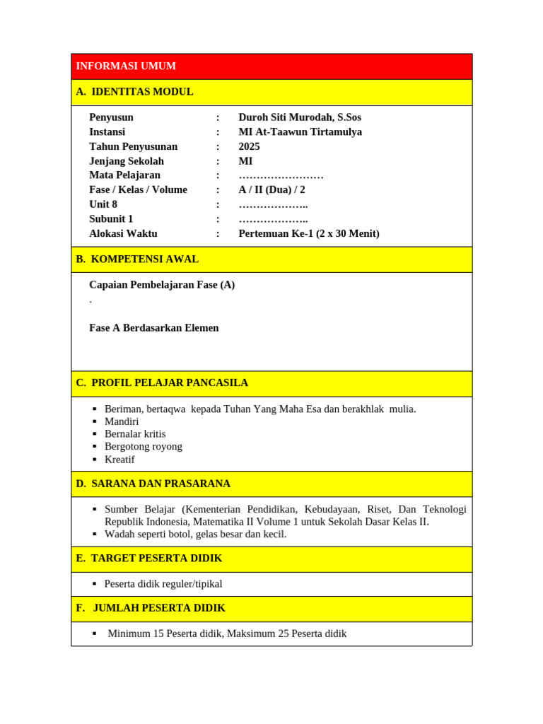 Format Modul Ajar | PDF