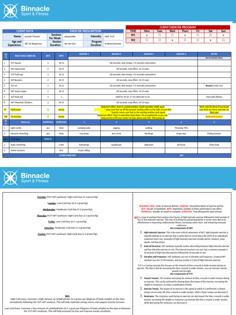 TUT-HIIT Workout Plan for Beginners | PDF | High Intensity Interval ...