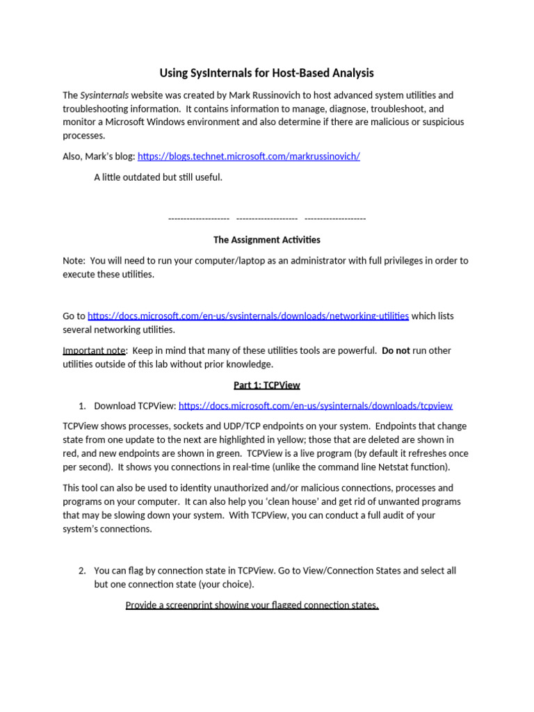 SysInternals Tools for Process Analysis | PDF | Microsoft Windows ...