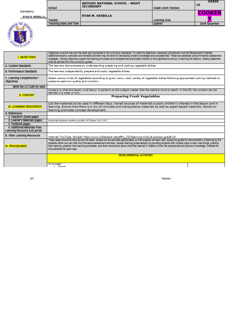 LESSON-PLAN-Vegetables | PDF | Learning | Teachers