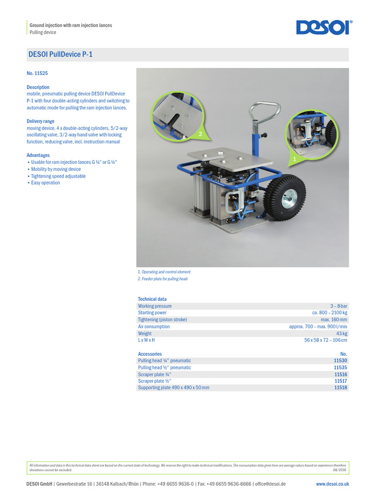 DESOI PullDevice P-1 Technical Data Sheet | PDF | Engines | Mechanical ...