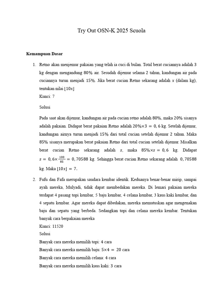 Soal & Pembahasan Tryout OSN-K Matematika 2025 | PDF