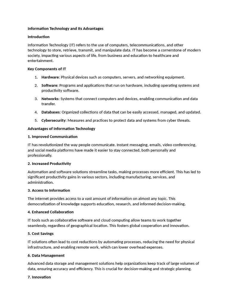 Information Technology and Its Advantages | PDF | Information Technology | Computer Security