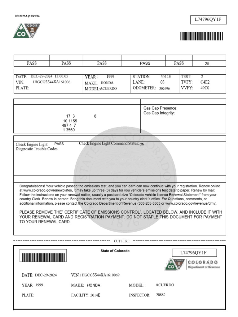 Colorado Vehicle Emissions Test Report | PDF | Vehicles