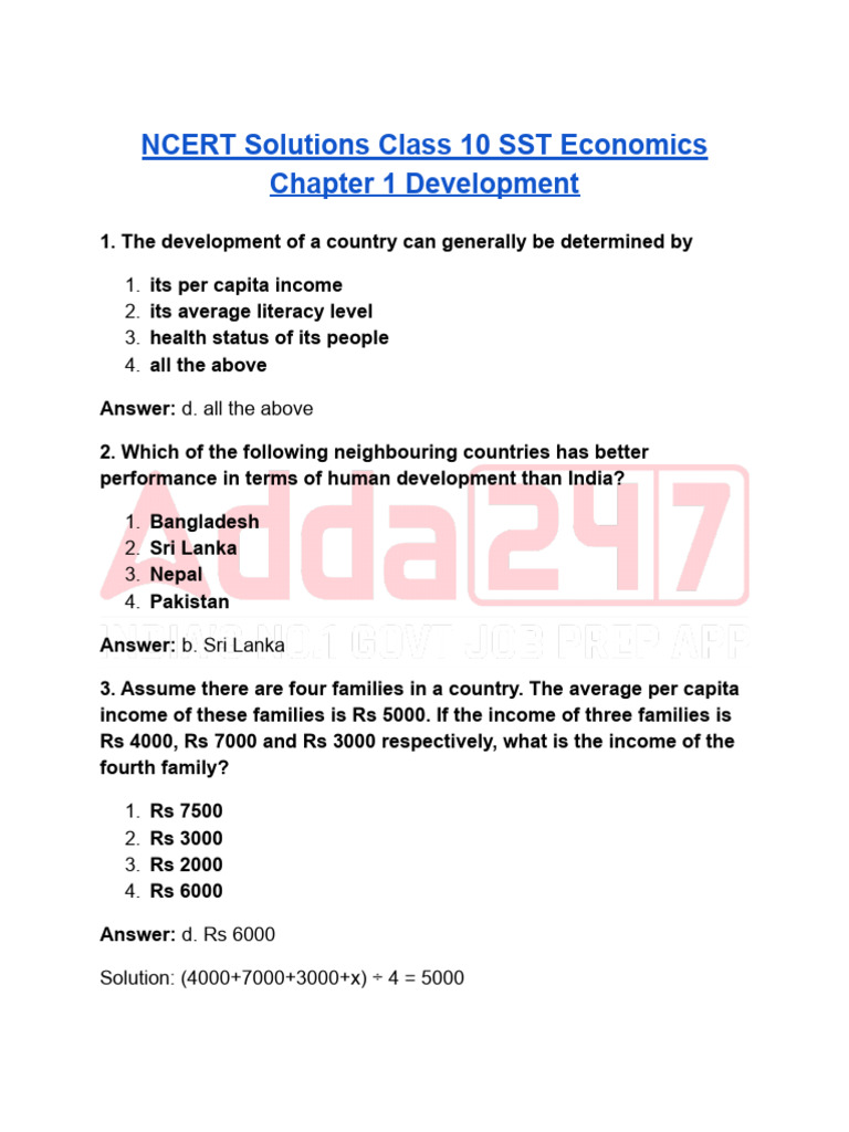 Class 10 SST Economics: Development Overview | PDF | Energy Development ...