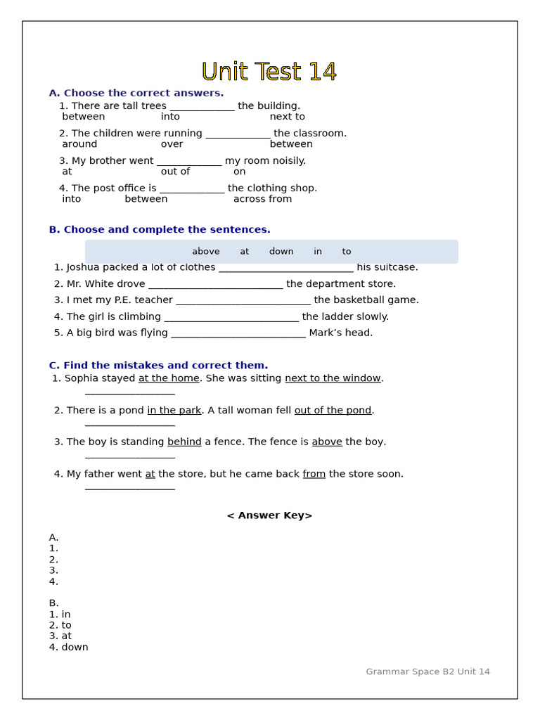 Grammar Space 2_Unit Test 14 | PDF