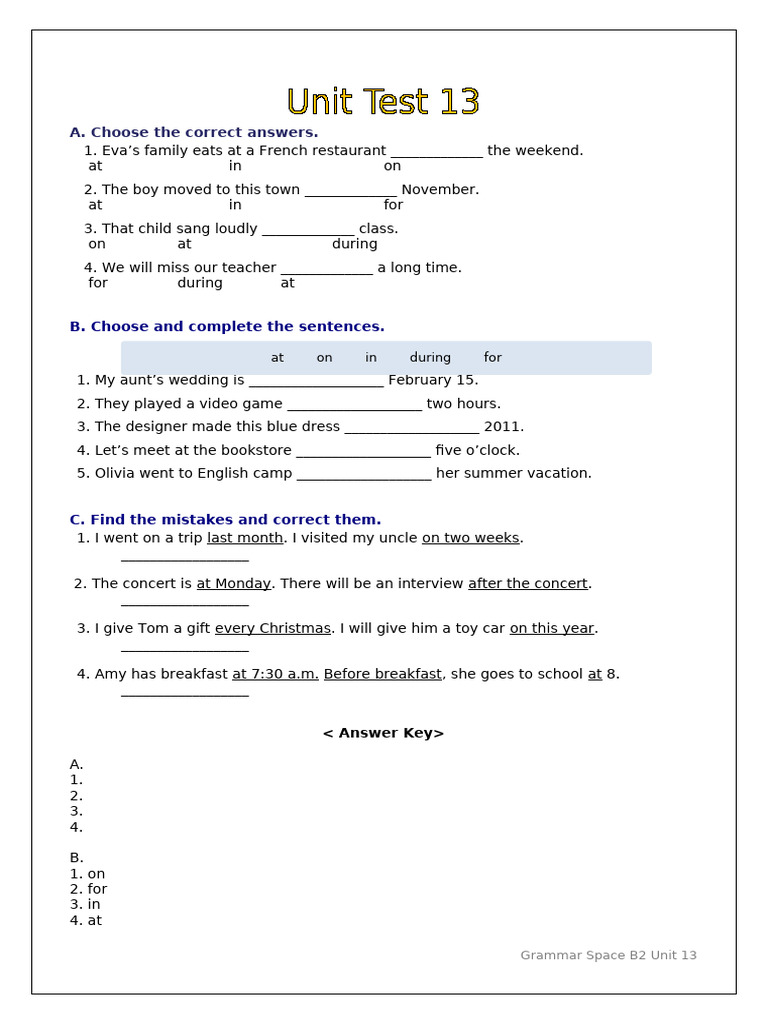 Grammar Space 2 - Unit Test 13 | PDF