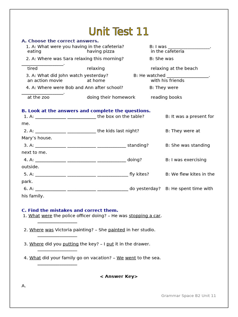 Grammar Space 2 - Unit Test 11 | PDF