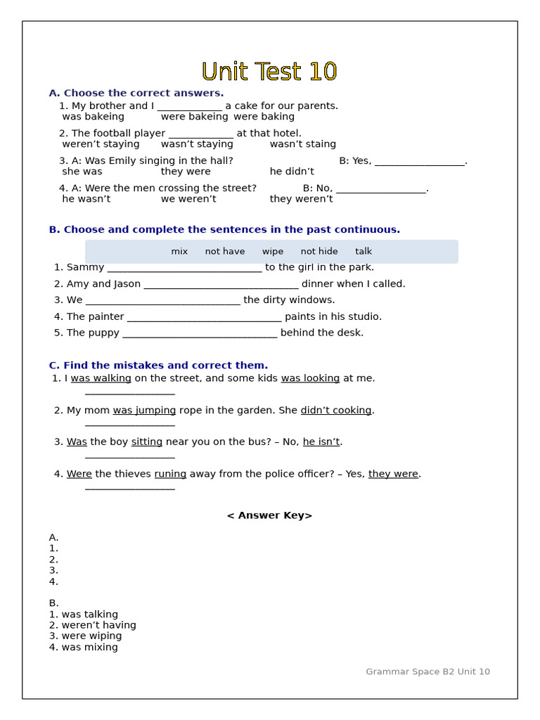 Grammar Space 2 - Unit Test 10 | PDF