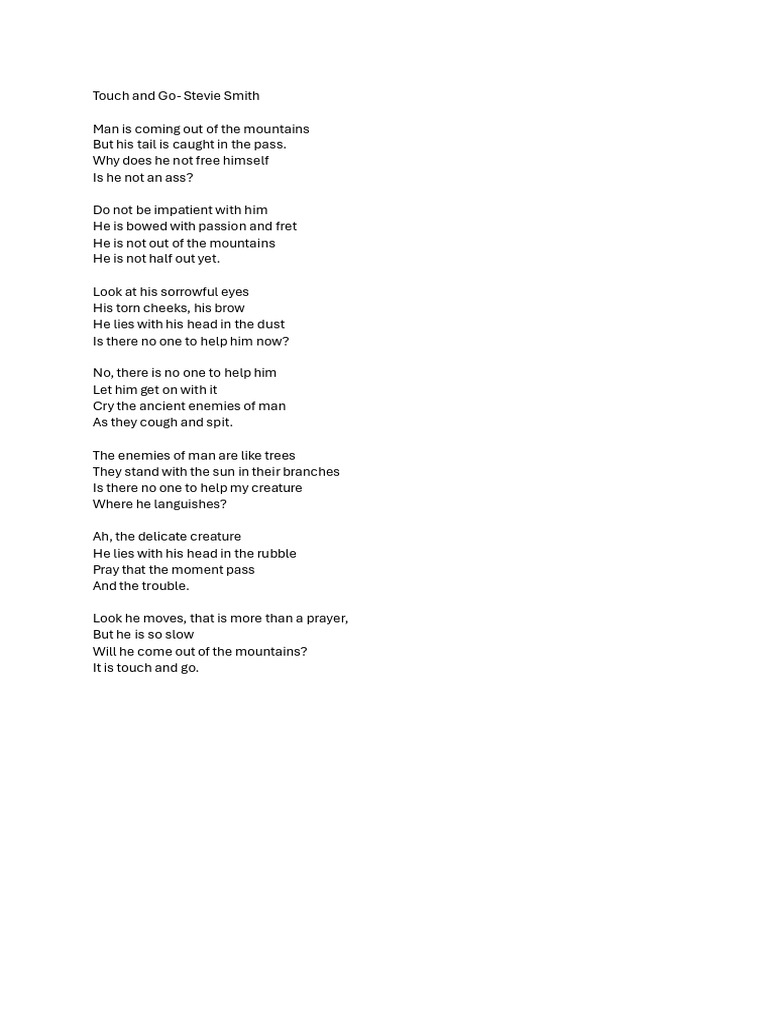 Touch and Go-Stevie Smith | PDF | Poetry | Metre (Poetry)