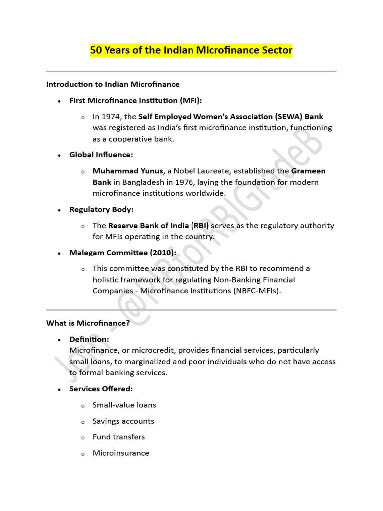 50 Years of The Indian Microfinance Sector | PDF | Microfinance | Credit