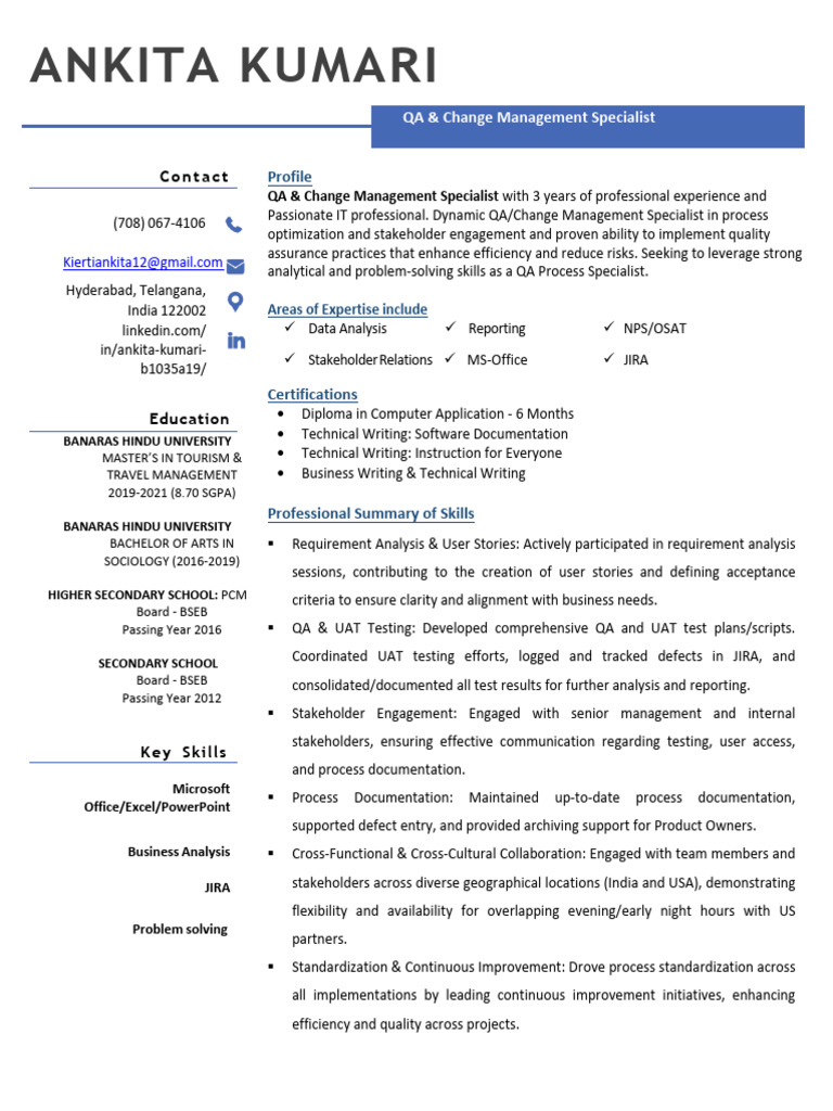 Ankita Kumari CV | PDF | Quality Assurance | Business