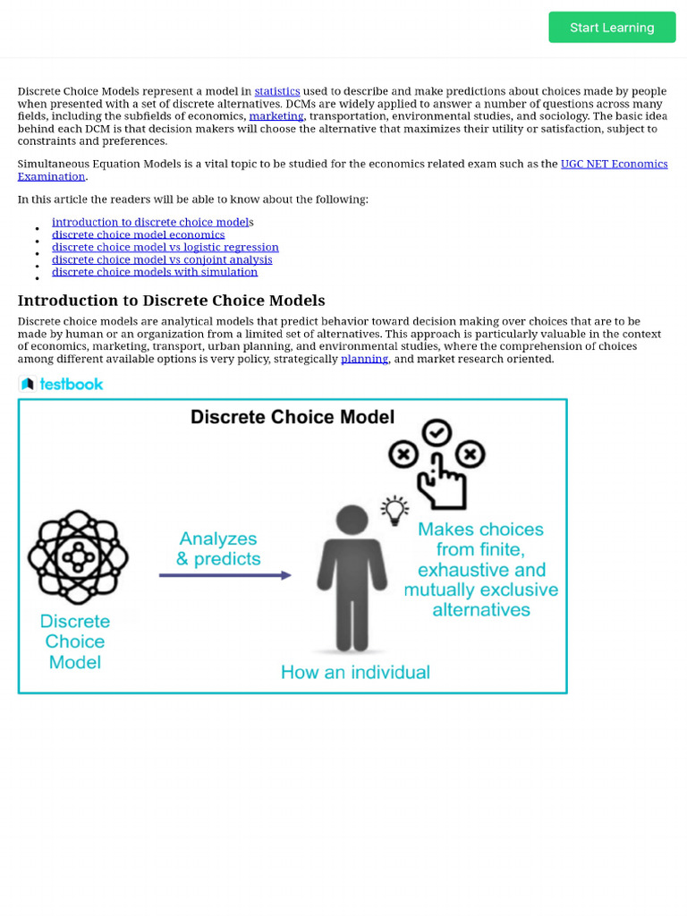 Discrete Choice Models For UGC NET Economics Notes and Study Material | PDF