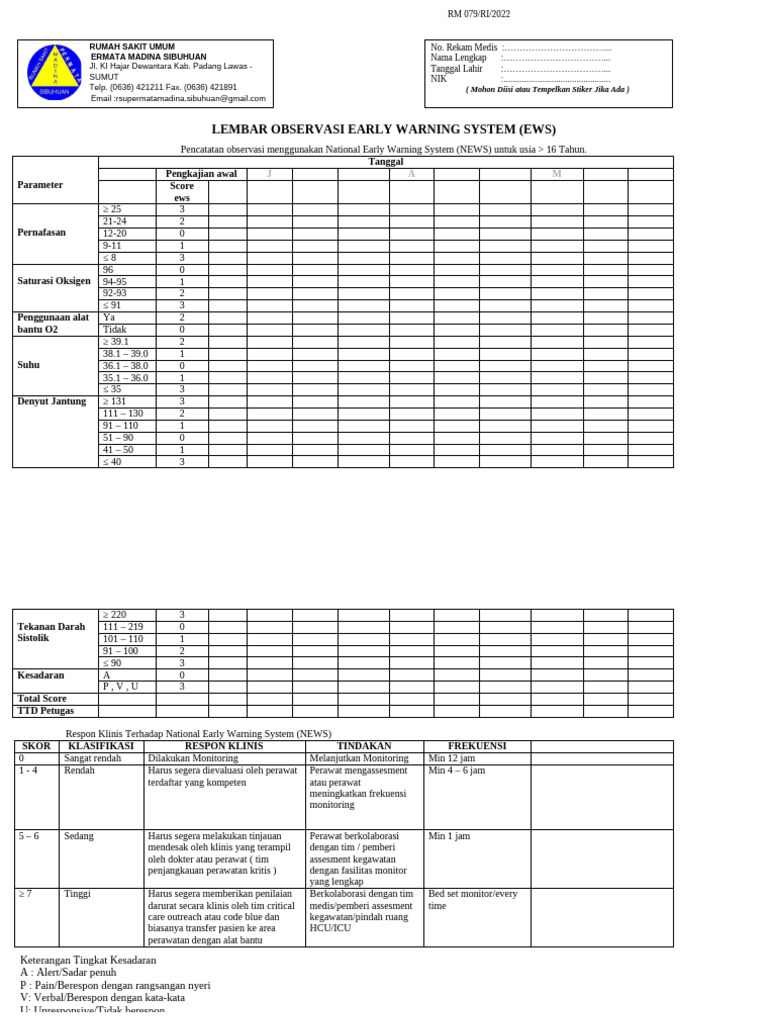 Lembar Observasi Early Warning System (Ews) | PDF