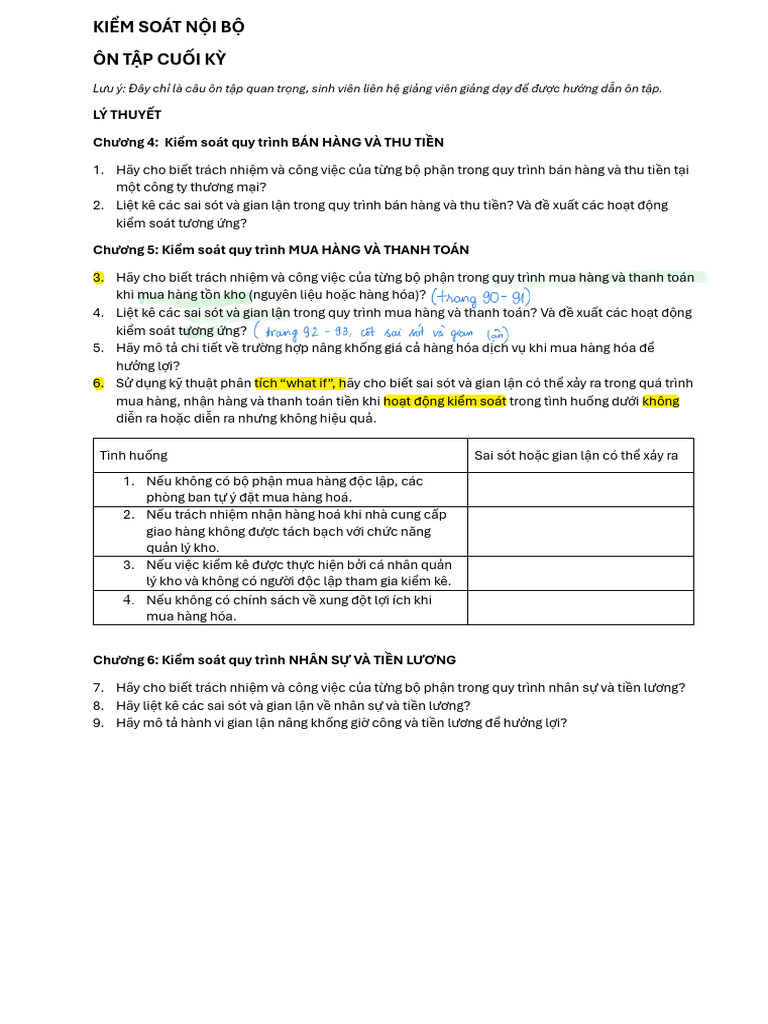 On Tap Cuoi Ky KSNB T 10 2024 | PDF