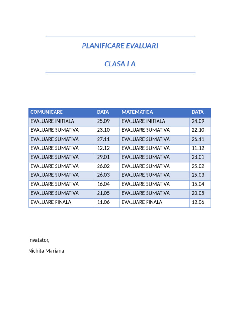 Planificare Evaluari | PDF