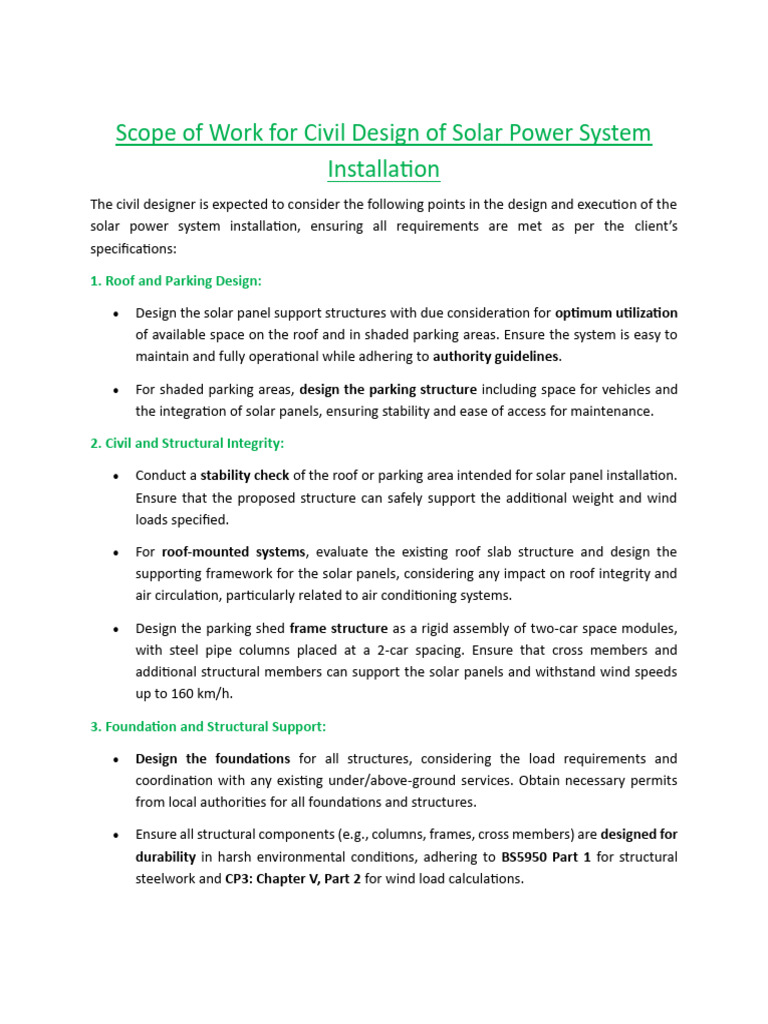 Civil Design of Solar Power System Installation | PDF | Solar Panel ...