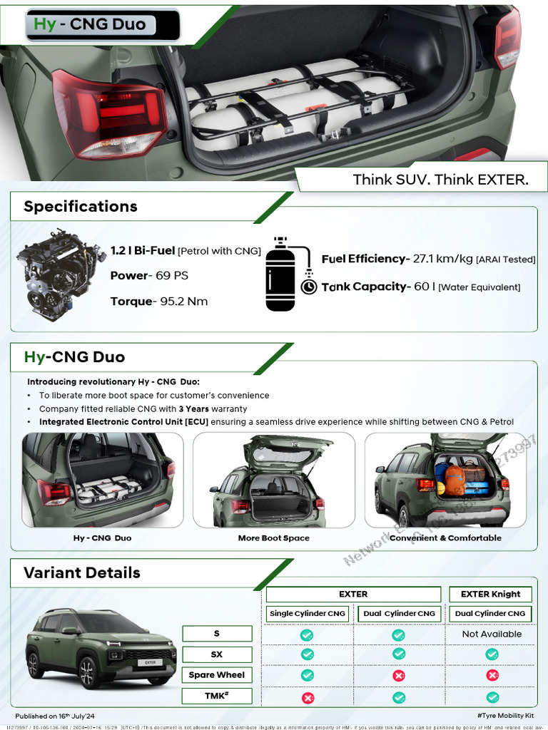 Hyundai EXTER Hy-CNG Duo Product 2 Pager- Final | PDF | Tire | Car