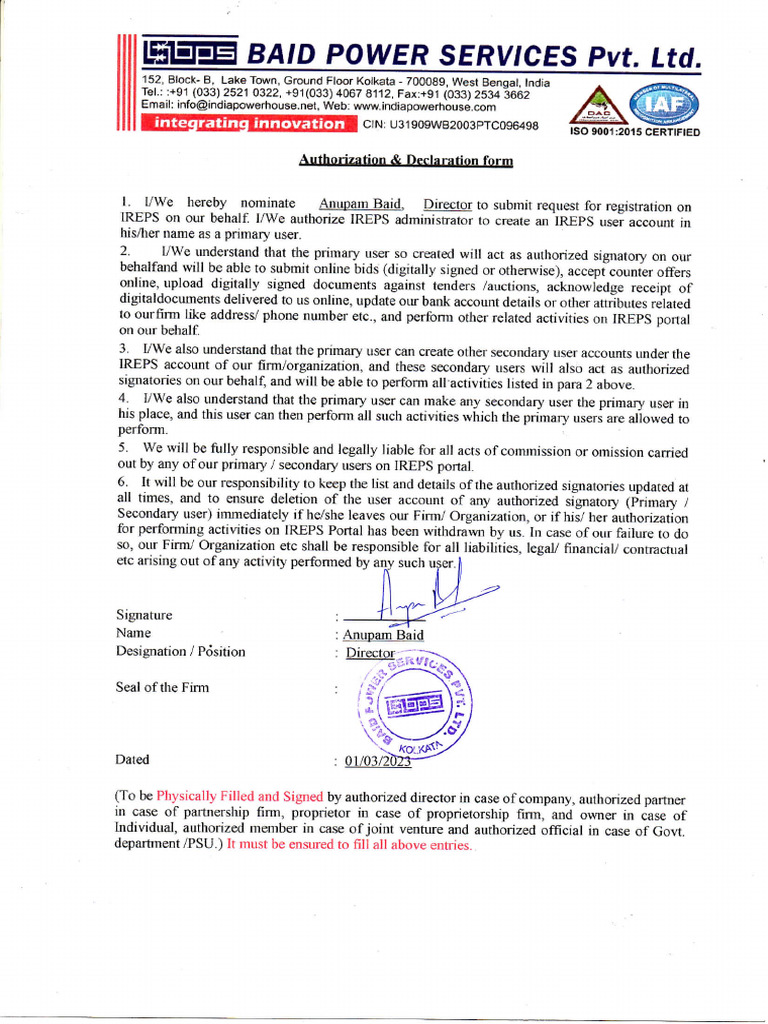 Authorization - and - Declaration - Form Ireps | PDF