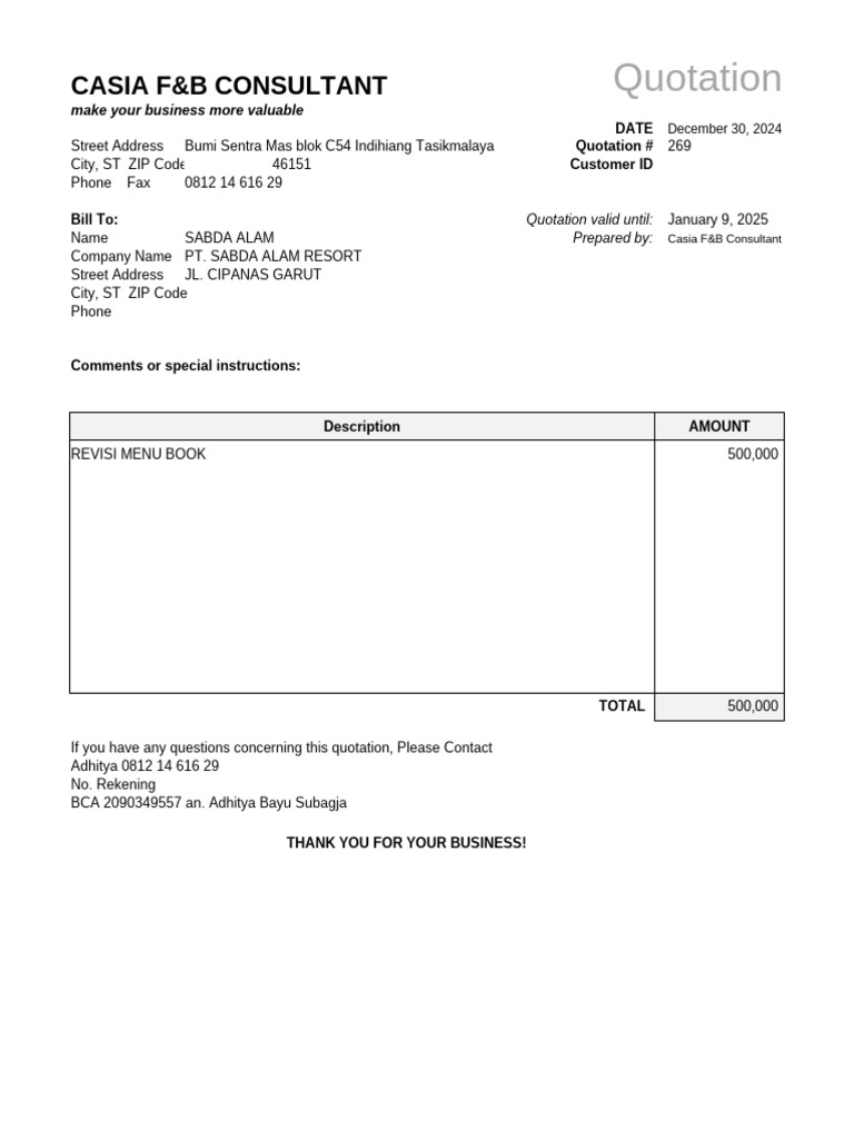 CASIA F&B Consultant Quotation 2024 | PDF