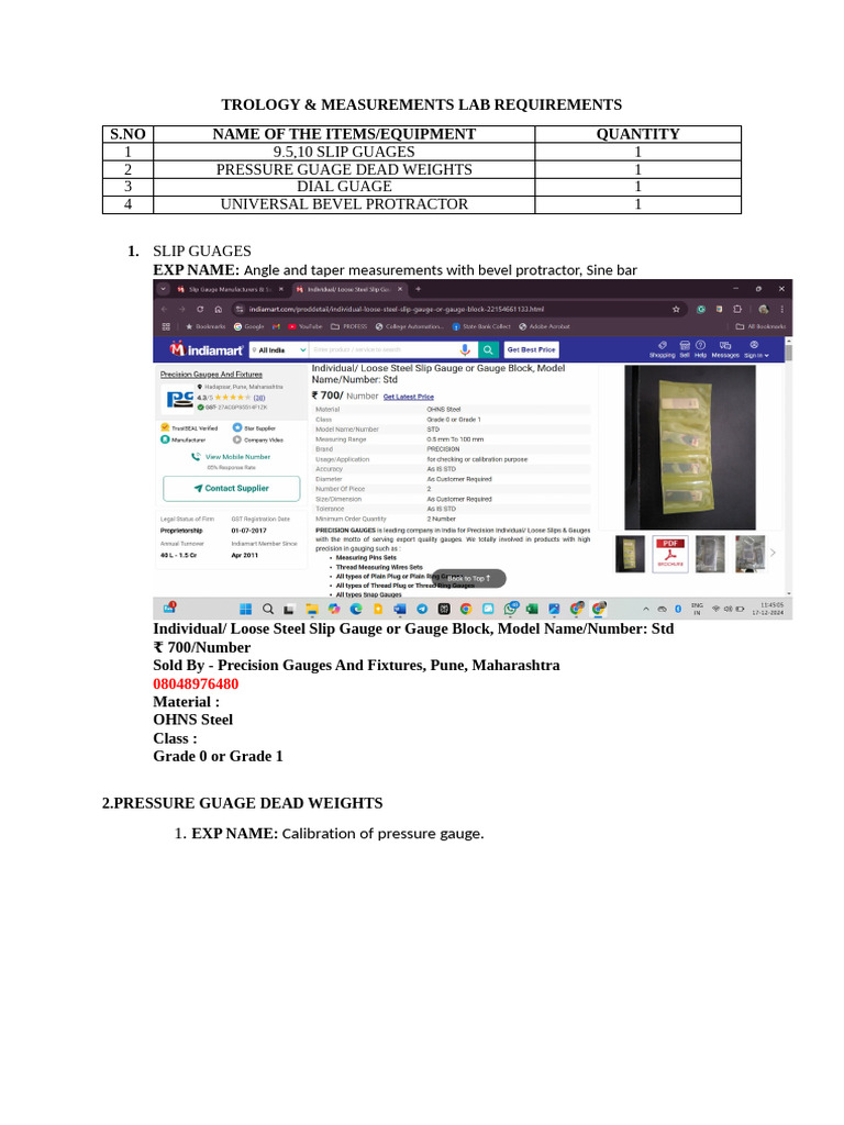 Lab Equipment for Measurement Experiments | PDF