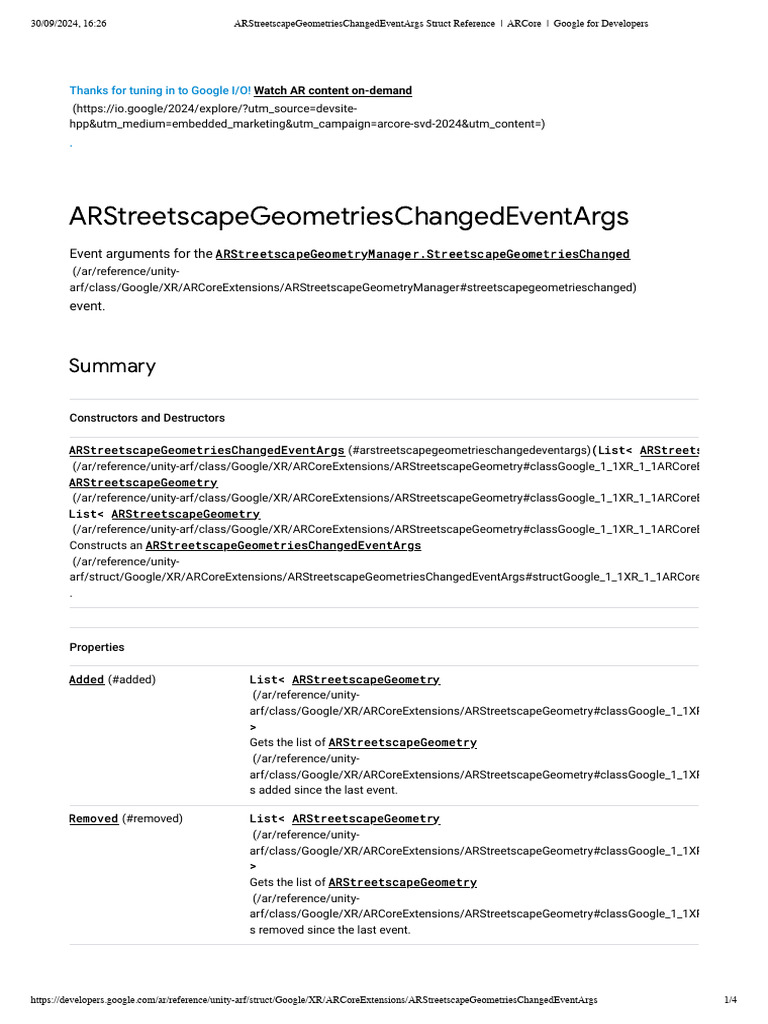 ARStreetscapeGeometriesChangedEventArgs Struct Reference - ARCore - Google For Developers | PDF ...