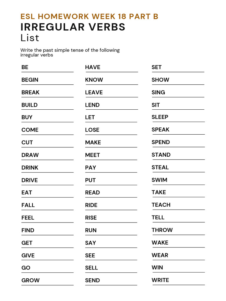 Worksheet Past Simple Irregular Verbs List Worksheet in Yellow White ...