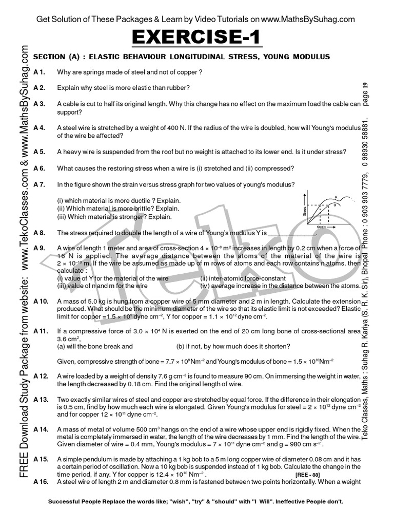 Elastic Behavior and Young's Modulus Exercises | PDF | Young's Modulus | Elasticity (Physics)