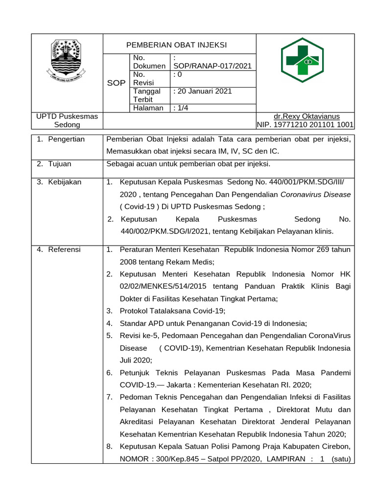 Sop Pemberian Obat Injeksi | PDF