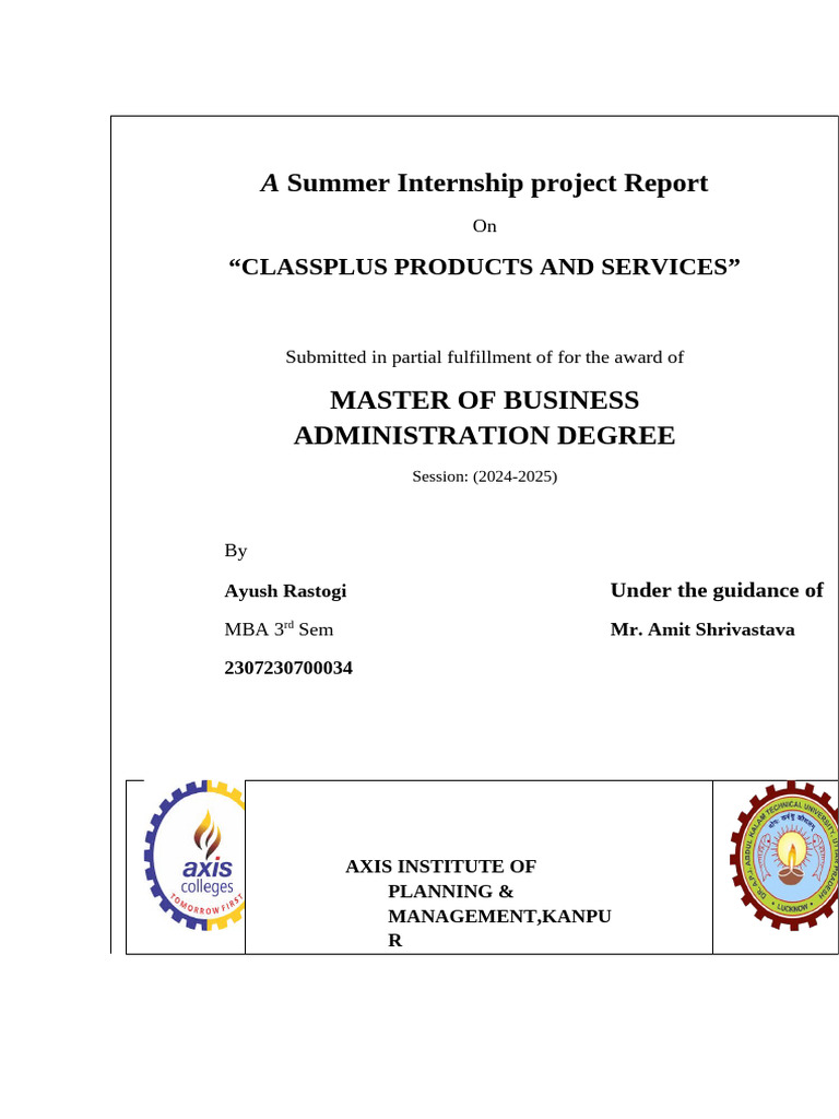 A Summer Internship Project Report | PDF | Master Of Business ...