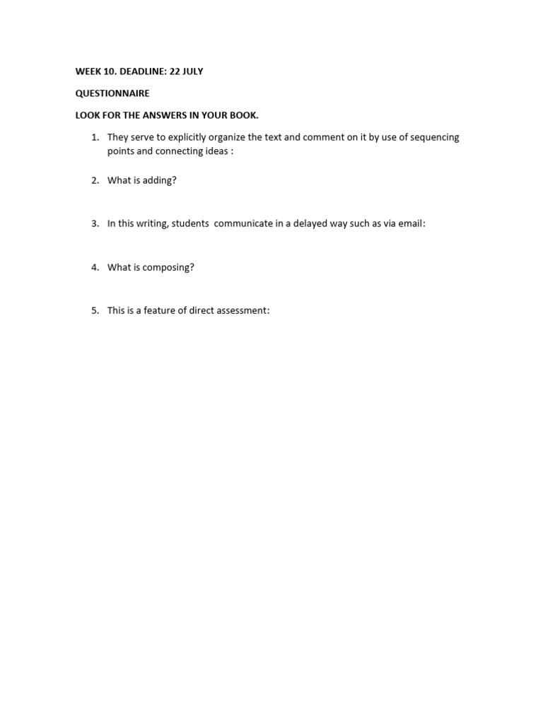 Questionnaire Week 10 | PDF