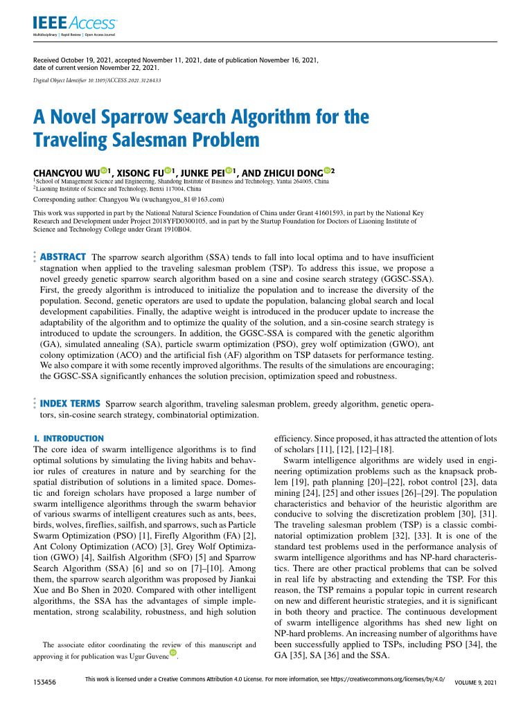 A Novel Sparrow Search Algorithm For The Traveling Salesman Problem ...